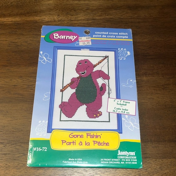 Art | Vintage Barney Counted Cross Stitch Gone Fishing Never Opened ...